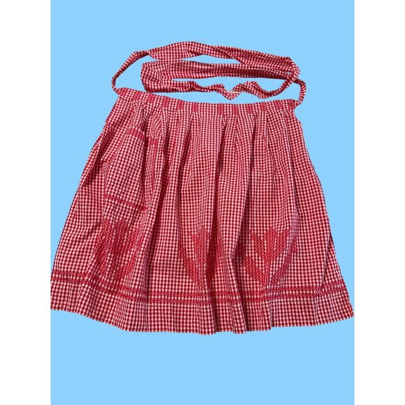 Vintage | Other | Vintage Red Gingham Half Apron With Embroidered ...